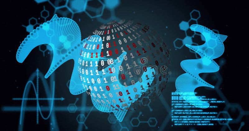 Binary Code Sphere And Molecular Structures Scientific Data Processing Animation Stock Video