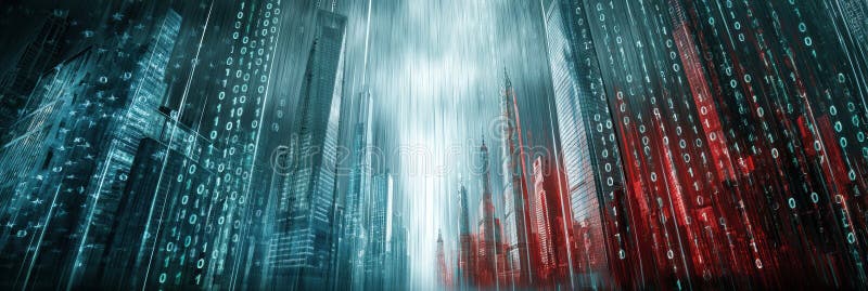 Binary Code Storm Envelops Tech Campuses Amid the Skyline of US and ...