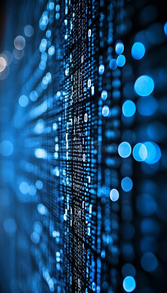 Binary Code Stream Blue Digital Data Flowing on Computer Screen, Technology Background Banner ...
