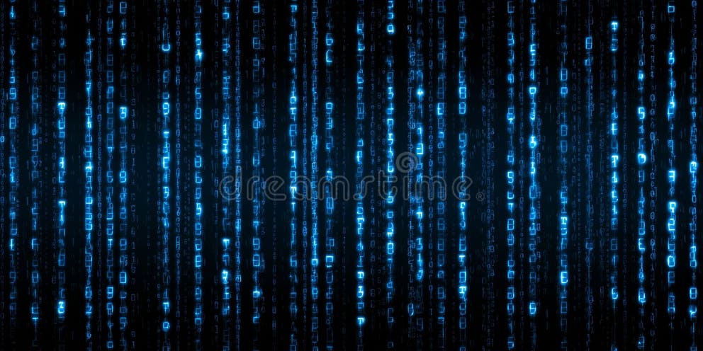 Binary Code Stream Digital Data Flowing on Computer Screen, Abstract Technology Background ...