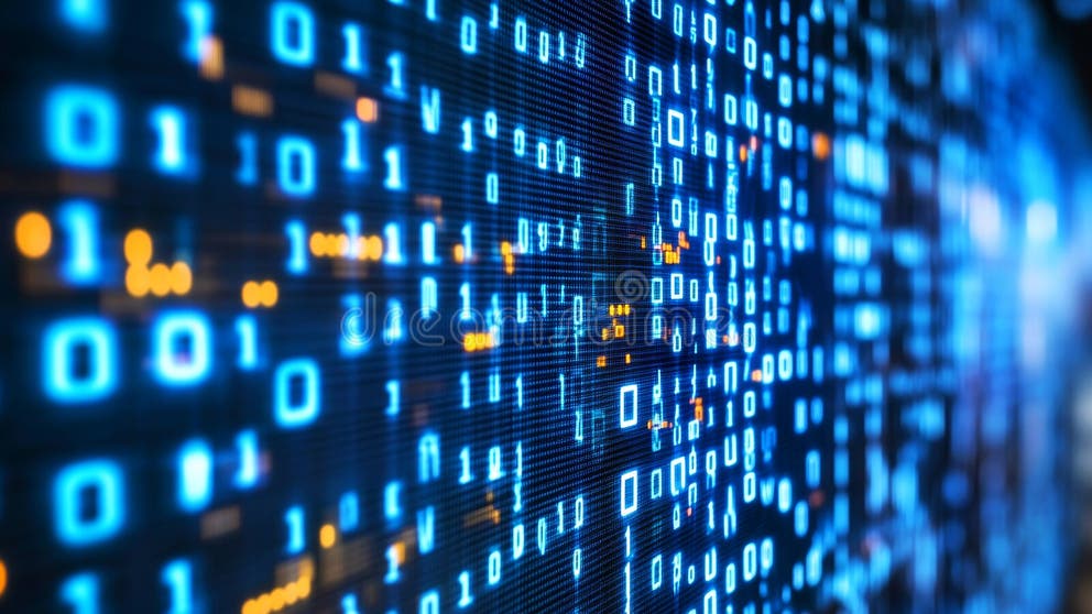 Binary Code Stream Flowing on Digital Display: Futuristic Data Transmission Stock Illustration ...