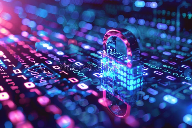 Binary Code Stream Flowing into a Digital Lock Signifying Cybersecurity ... Binary Code Stream Flowing into a Digital Lock Signifying Cybersecurity ...