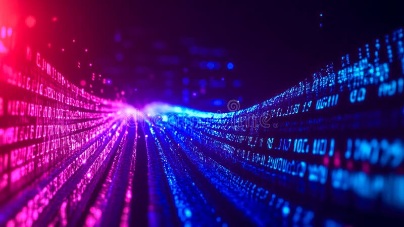Abstract Digital Tunnel Binary Code Pink Blue Data Stream Futuristic Technology Background Stock ...