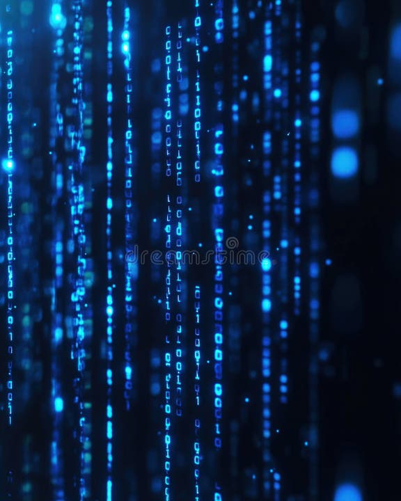 Binary Code Streams Down in Blue Digital Matrix Pattern Stock ...