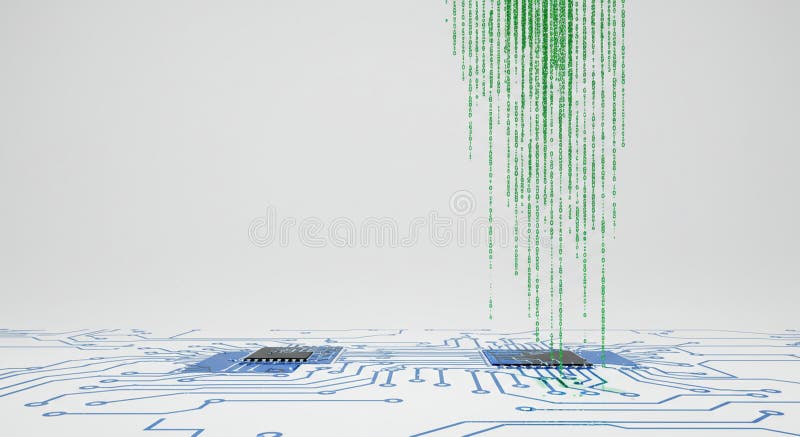 Binary Code Streams in Green Digits Descend in a Vertical Column ...