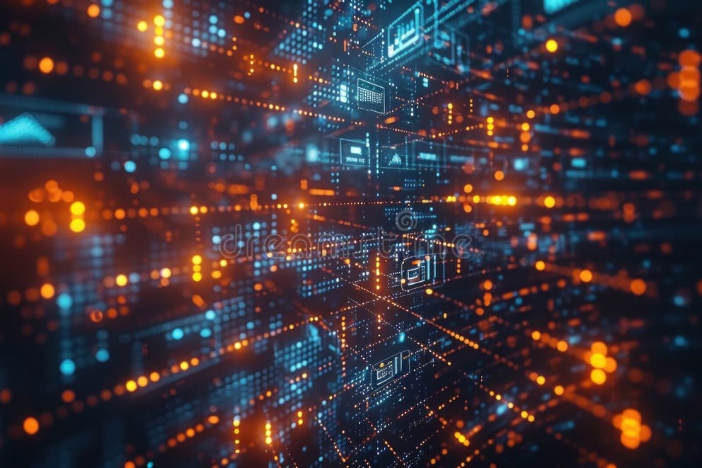 Binary Code Tech Background with Glowing Lights, Futuristic Digital Cyberspace Concept Stock ...