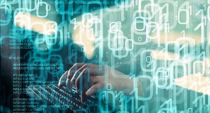 Binary Code and Trojan Virus Code, Green Abstract Background Stock Photo - Image of software ...