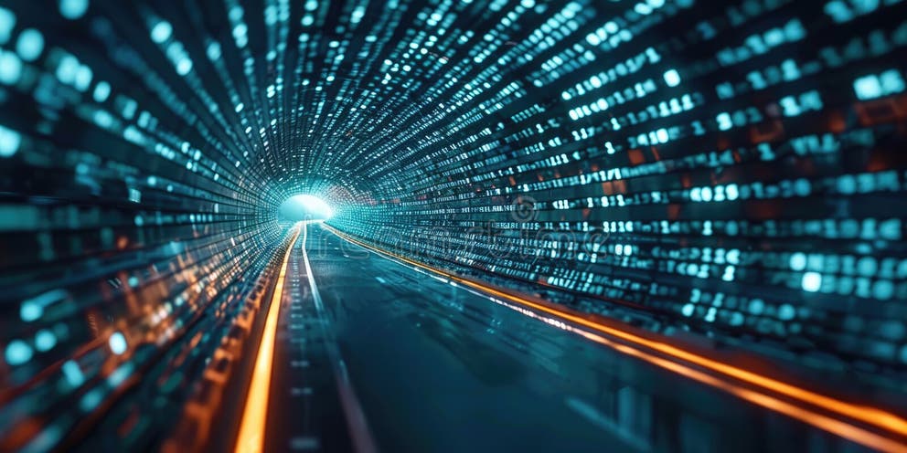 Binary Code Tunnel with Digital Elements. Abstract Art Digital Image. AIG49. Stock Photo - Image ...