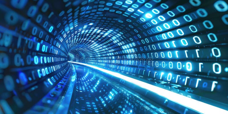 Binary Code Tunnel with Digital Elements. Abstract Art Digital Image. AIG49. Stock Illustration ...