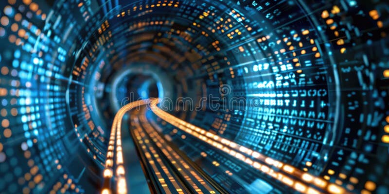 Binary Code Tunnel with Digital Elements. Abstract Art Digital Image ...