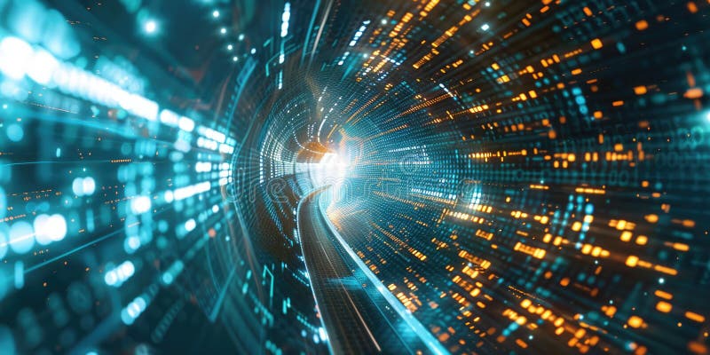 Binary Code Tunnel with Digital Elements. Abstract Art Digital Image ...