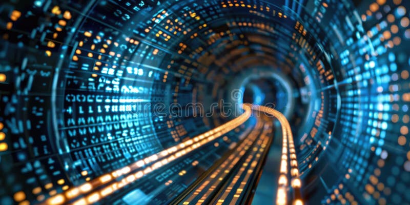 Binary Code Tunnel with Digital Elements. Abstract Art Digital Image. AIG49. Stock Image - Image ...