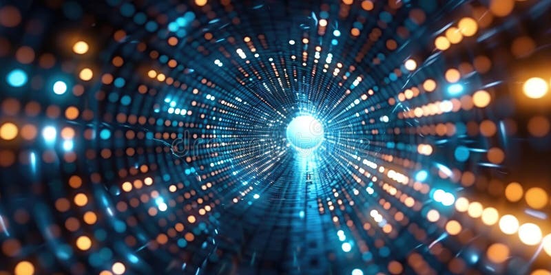 Binary Code Tunnel with Digital Elements. Abstract Art Digital Image ...