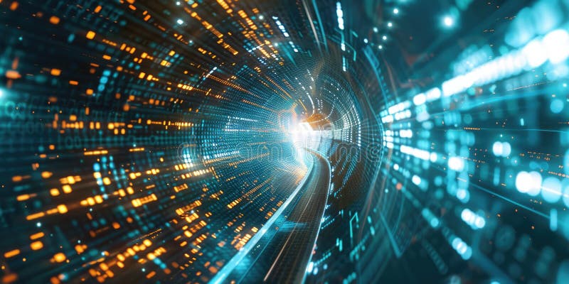 Binary Code Tunnel with Digital Elements. Abstract Art Digital Image ...