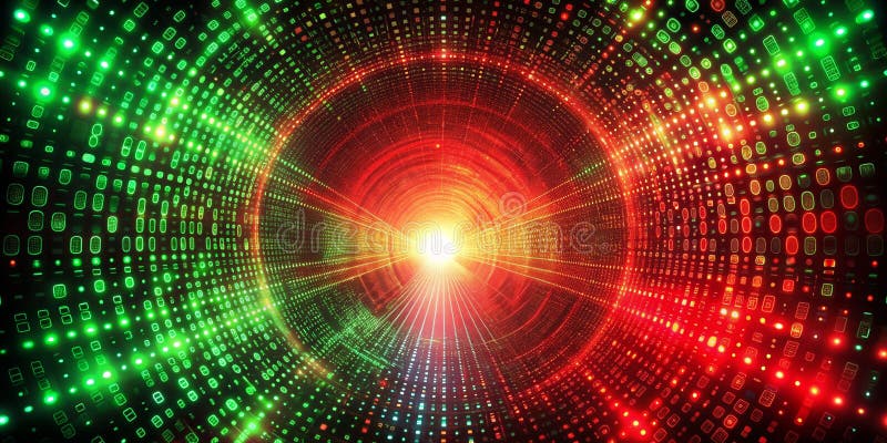 Binary Code Tunnel Green and Red Glowing Particles Form a Futuristic ... Binary Code Tunnel Green and Red Glowing Particles Form a Futuristic ...