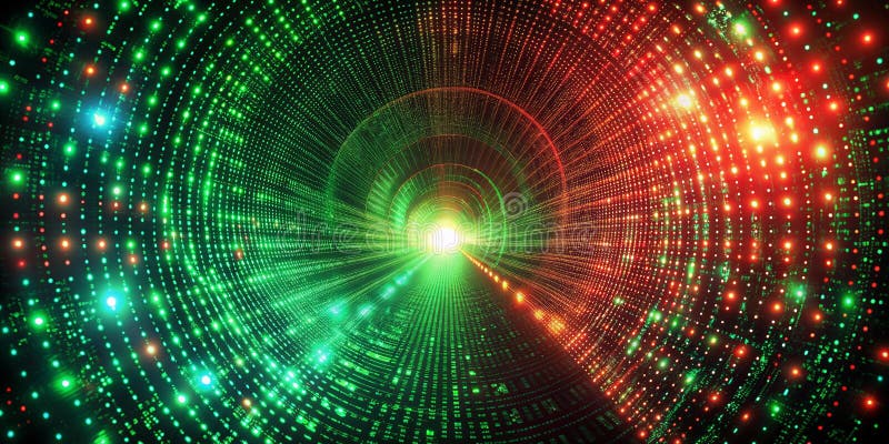 Binary Code Tunnel Green and Red Glowing Particles Form a Futuristic ... Binary Code Tunnel Green and Red Glowing Particles Form a Futuristic ...