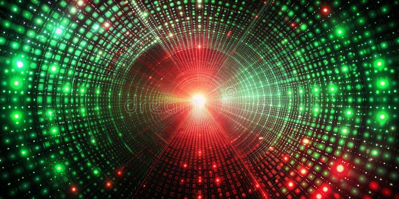 Binary Code Tunnel Green and Red Glowing Particles Form a Futuristic ...