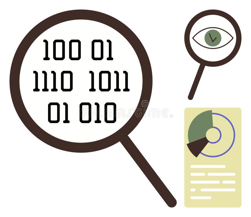 Binary Code Under Magnifying Glass with Eye Illustration and Data ...
