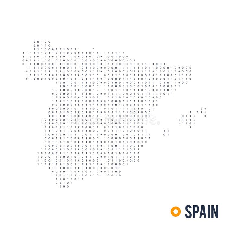 Binary Code Vector Stylized Map of Spain Isolated on White Background ...
