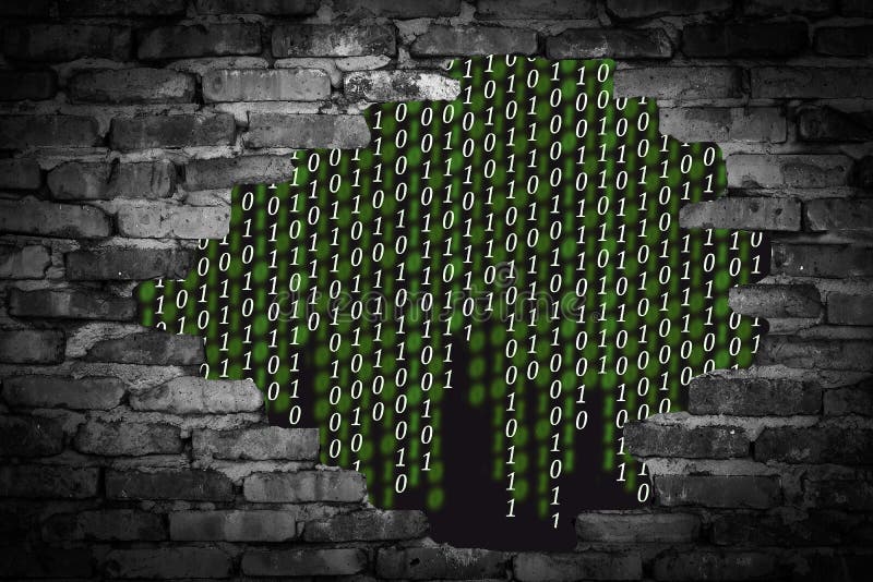 Binary Code in the Wall Breach Stock Photo - Image of breach, barrier ...
