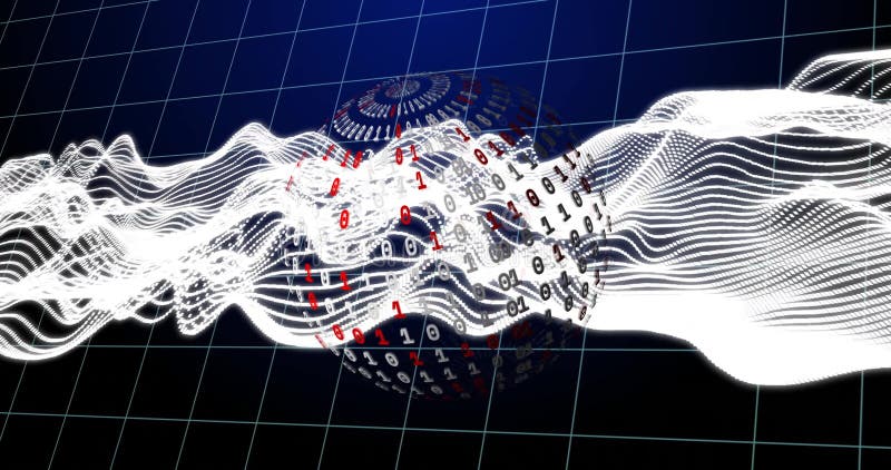 Binary Code And Wave Patterns Animation Over Grid Background Stock
