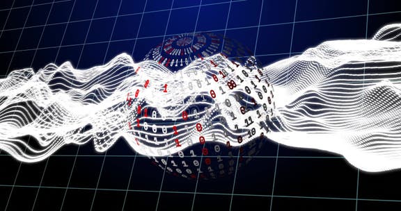 Binary Code and Wave Patterns Image Over Grid Background Stock ...