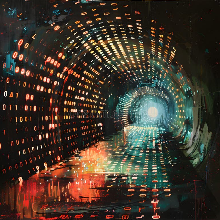 Binary Code Wave Tunnel stock illustration. Illustration of digital ...