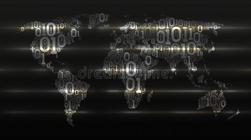 World Map with Continents from a Binary Code with a Background of Abstract Electronics. Concept ...