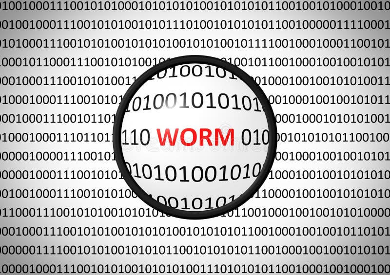 Binary Code with WORM and Magnifying Lens Stock Illustration ...