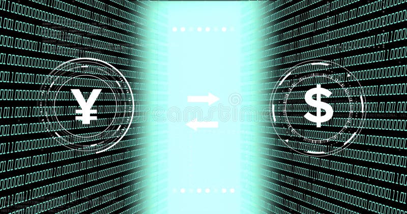 Binary Code with Yen and Dollar Symbols, Currency Exchange Concept ...