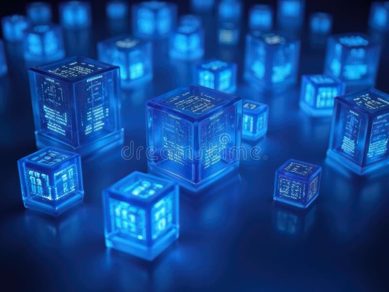 Binary Code (zeros and Ones) on Blue-lit 3D Cubes. Stock Illustration - Illustration of text ...