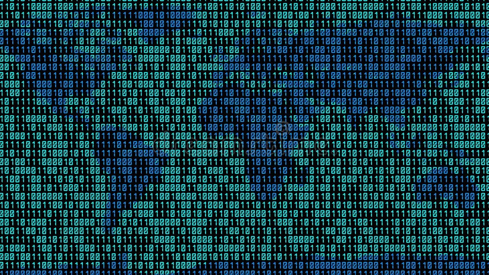 Binary Code. Zeros and Ones in the Form of a Map of the World. Coding. 3D Render. Stock ...