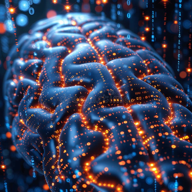 Binary-coded Brain, Neural Network AI. Stock Illustration - Illustration of research, fusion ...