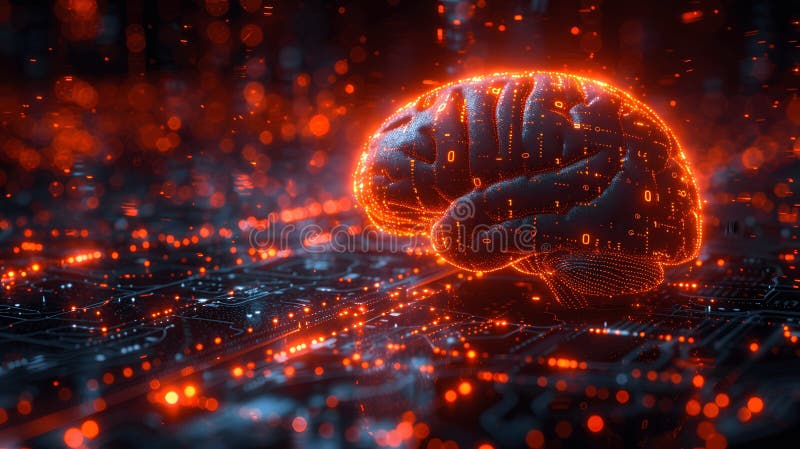 Binary-coded Human Brain, AI S Masterpiece. Stock Illustration ...