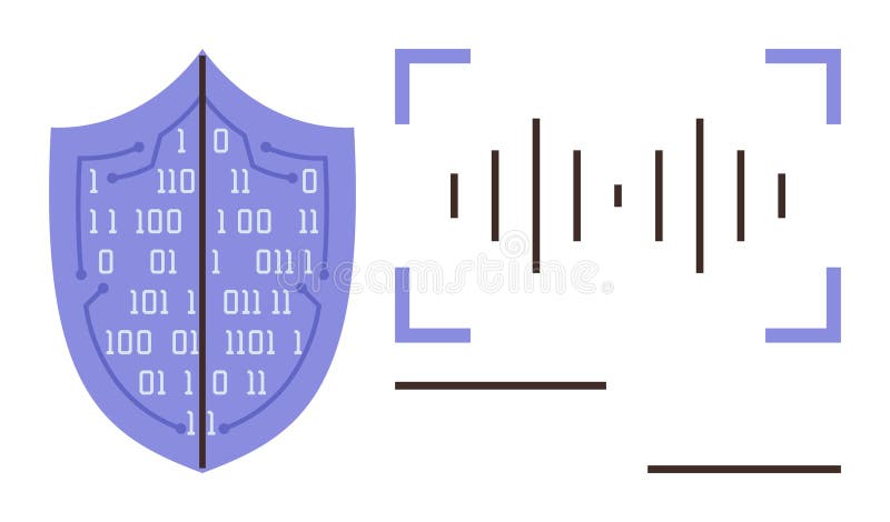 Digital Shield with Binary Code and Soundwave Waveform Indicating Cybersecurity and Secure Data ...