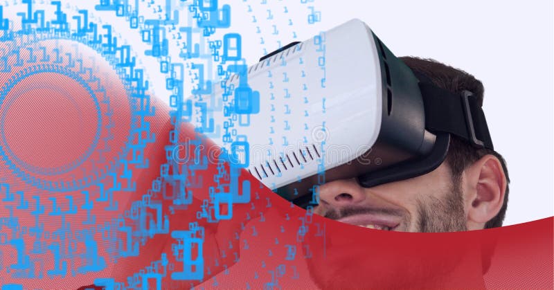 Binary Coding Data Processing Over Businessman Wearing Vr Headset ...