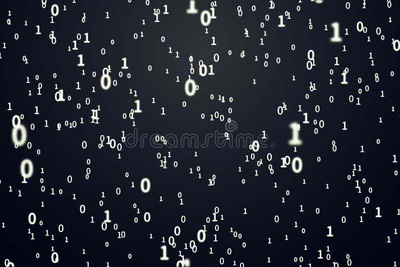 Binary Coding Numbers Scatting on Dark Background, 3d Rendering Stock Illustration ...