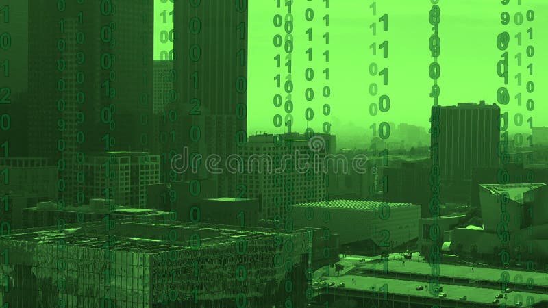 Binary Computer Code Scrolling of the Los Angeles Skyline in a ...