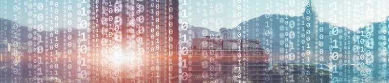 Binary Computer Code Virtual City Skyline. Matrix Mixed Media ...