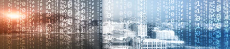Binary Computer Code Virtual City Skyline. Matrix Mixed Media ...