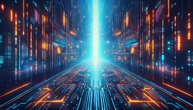 High Tech Cyber Space Binary Codes Background with Lights Stock ...