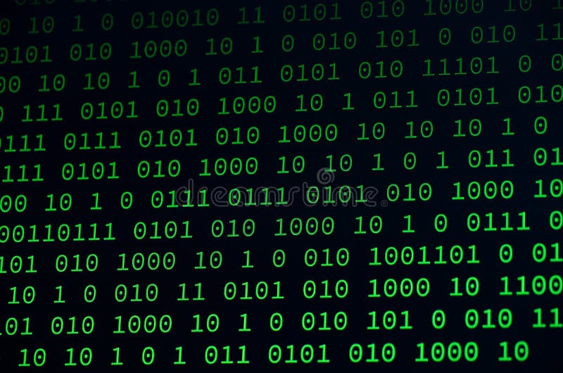 01 or Binary Data on the Computer Screen on Black Background Stock ...