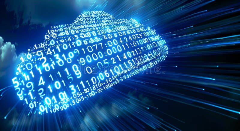 Binary Data Flow in Digital Cloud Computing Stock Illustration - Illustration of binary, matrix ...