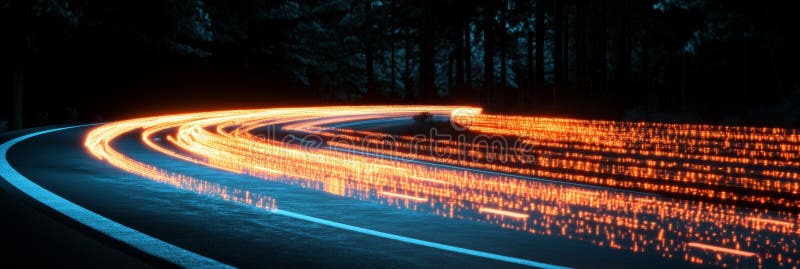 Binary Data Flow on Winding Road, Illustrating High-Speed Data Transfer ...