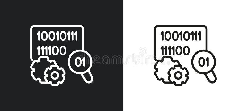 Binary Data Search Outline Icon in White and Black Colors. Binary Data Search Flat Vector Icon ...