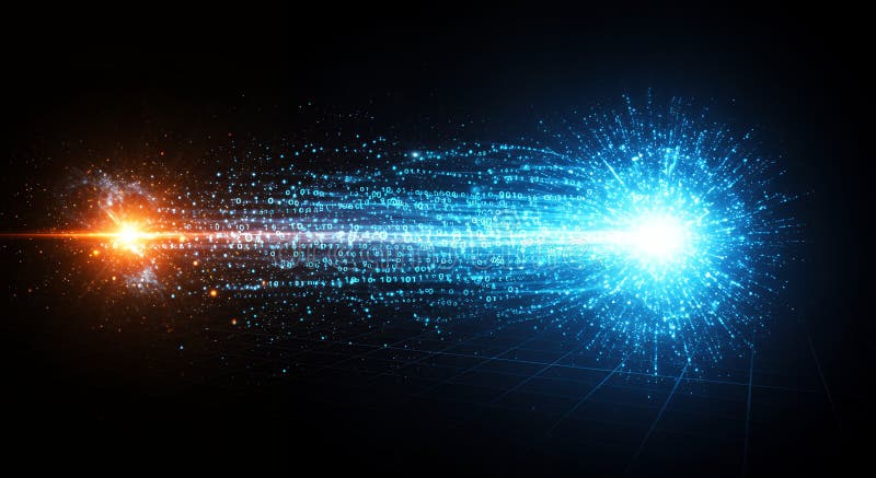 Binary Data Stream Futuristic Data Transfer from Orange To Blue Stock ...
