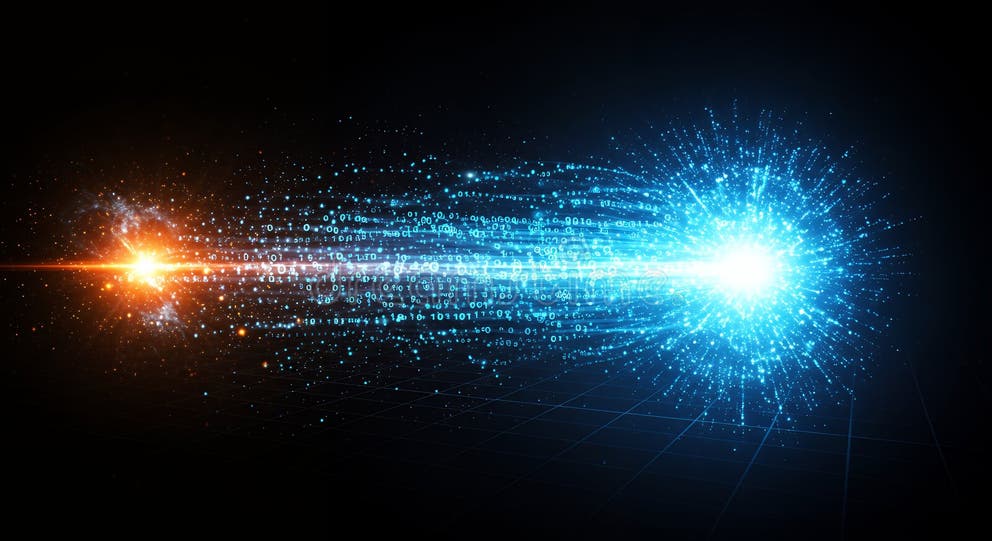 Binary Data Stream Futuristic Data Transfer from Orange To Blue Stock ...