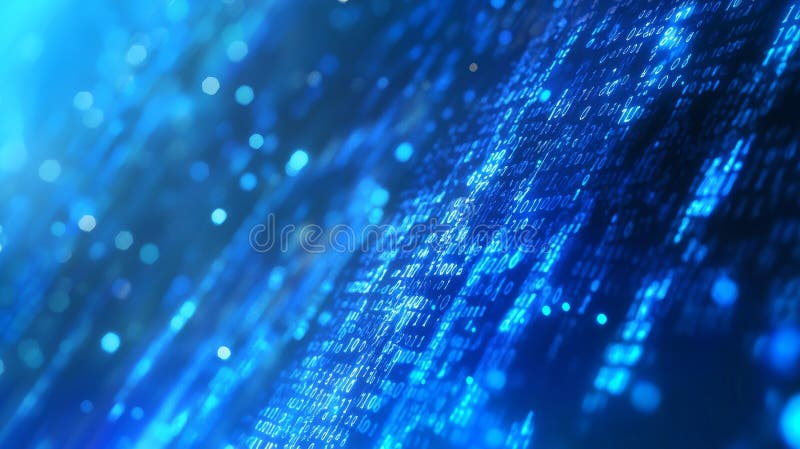 Binary Data Streaming on Blue Background with Light Particles Stock ...