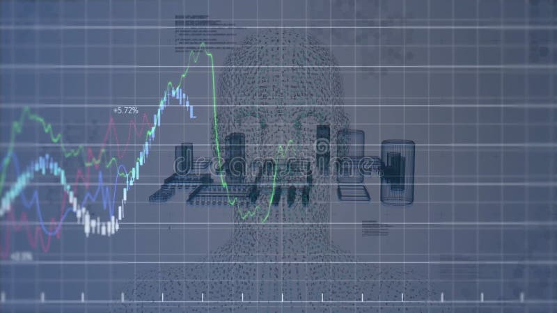 Binary-digit Head Floating on Pale Blue Grid, Showing Colored Line ...