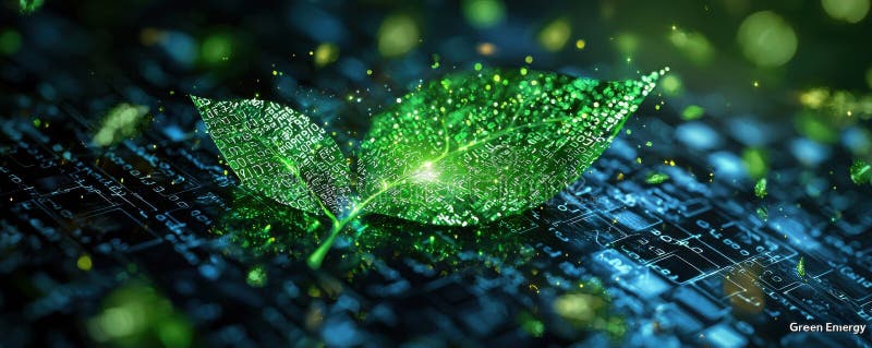 Binary Digital Leaf Symbolizing Renewable Technology and Sustainability ...